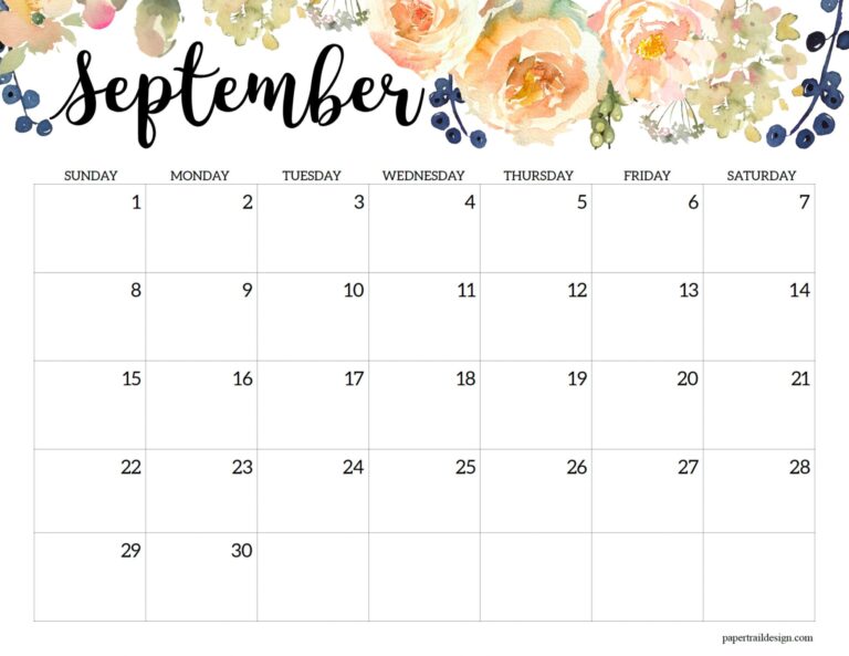 Horizontal Floral Printable Calendar -2024 - Paper Trail Design Horizontal Floral Printable Calendar -2024 - Paper Trail Design