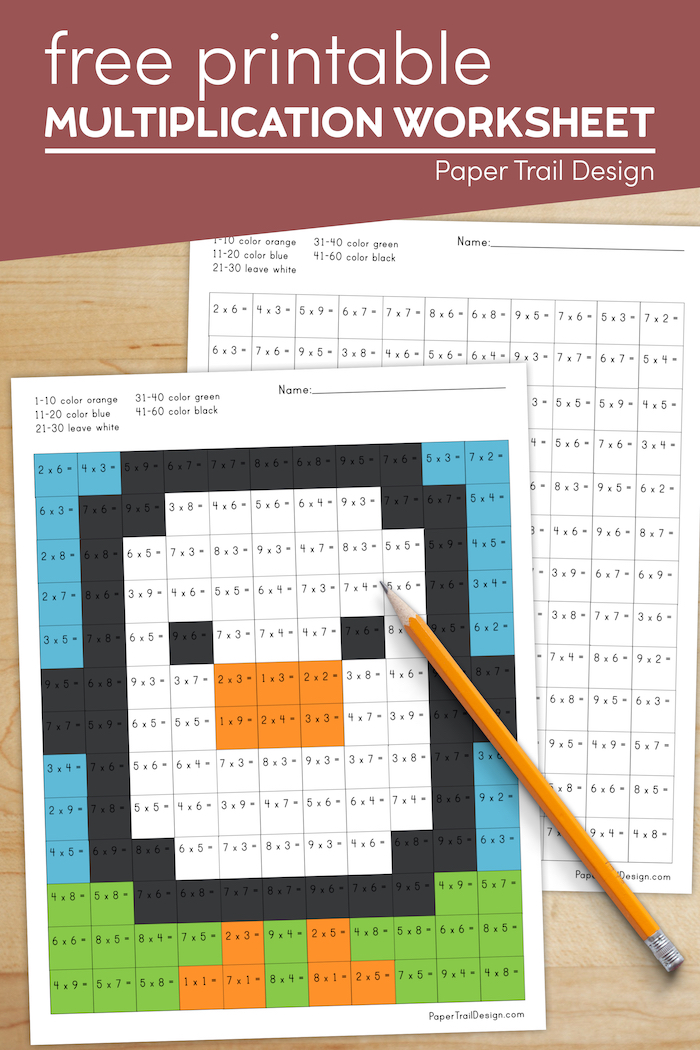 Color by Number Multiplication Worksheet-Penguin - Paper Trail Design
