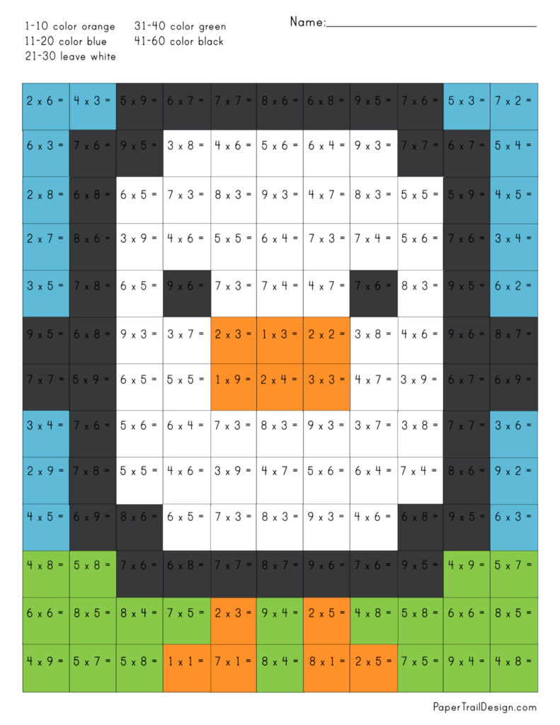Color by Number Multiplication Worksheet-Penguin - Paper Trail Design