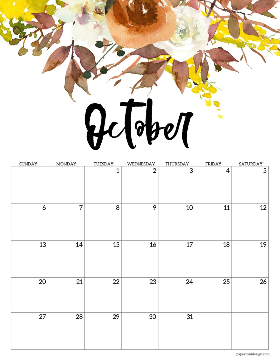 Floral Calendar Printable - 2024 - Paper Trail Design