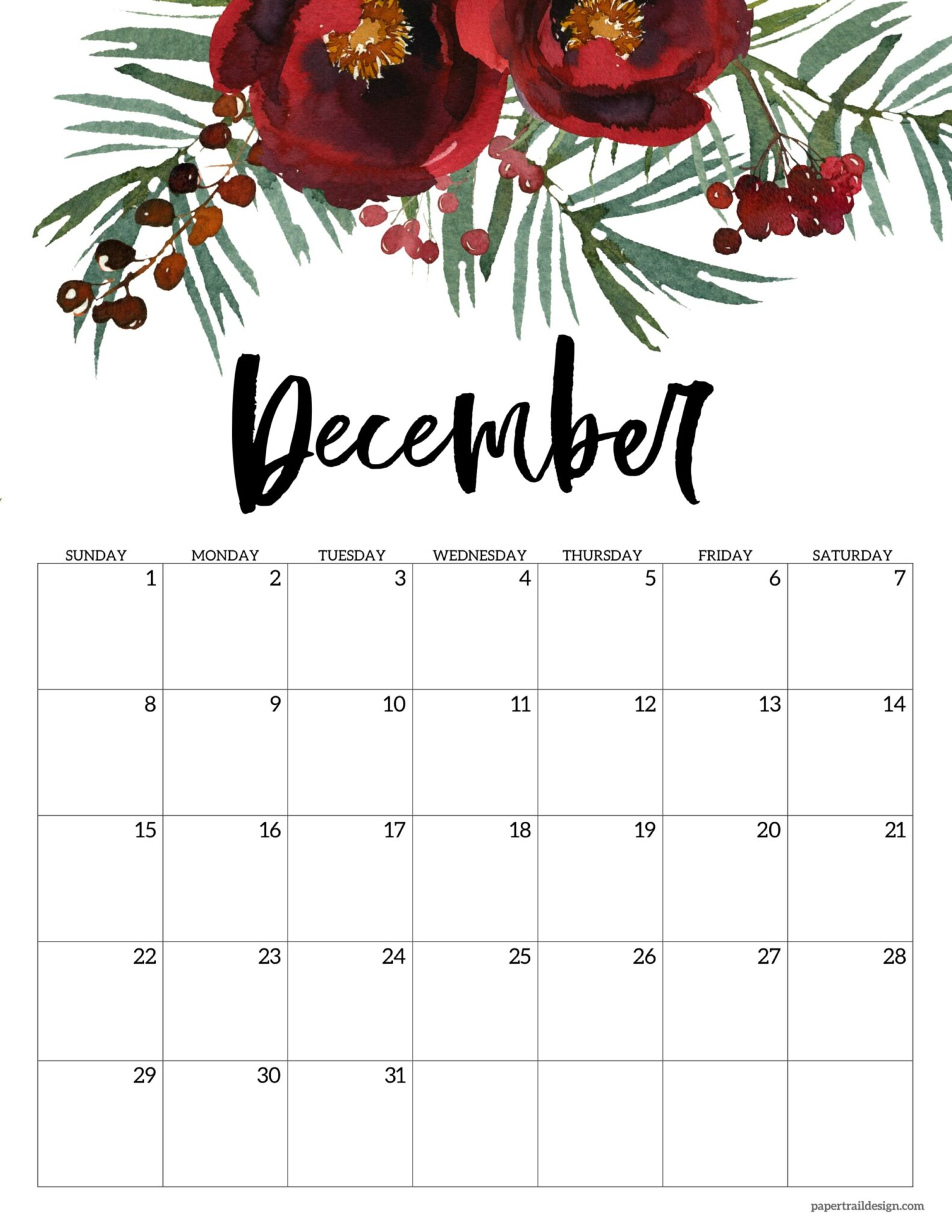 Floral Calendar Printable - 2024 - Paper Trail Design