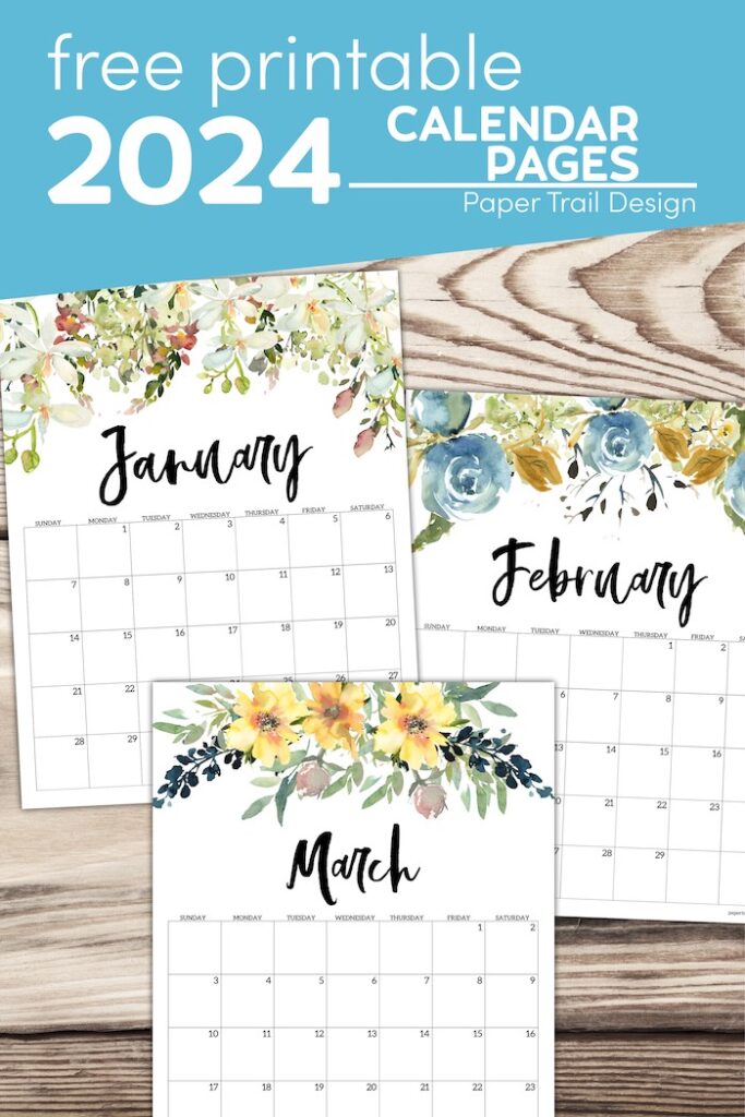 Floral Calendar Printable - 2024 - Paper Trail Design