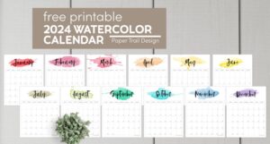 2024 Printable Calendar – Watercolor - Paper Trail Design