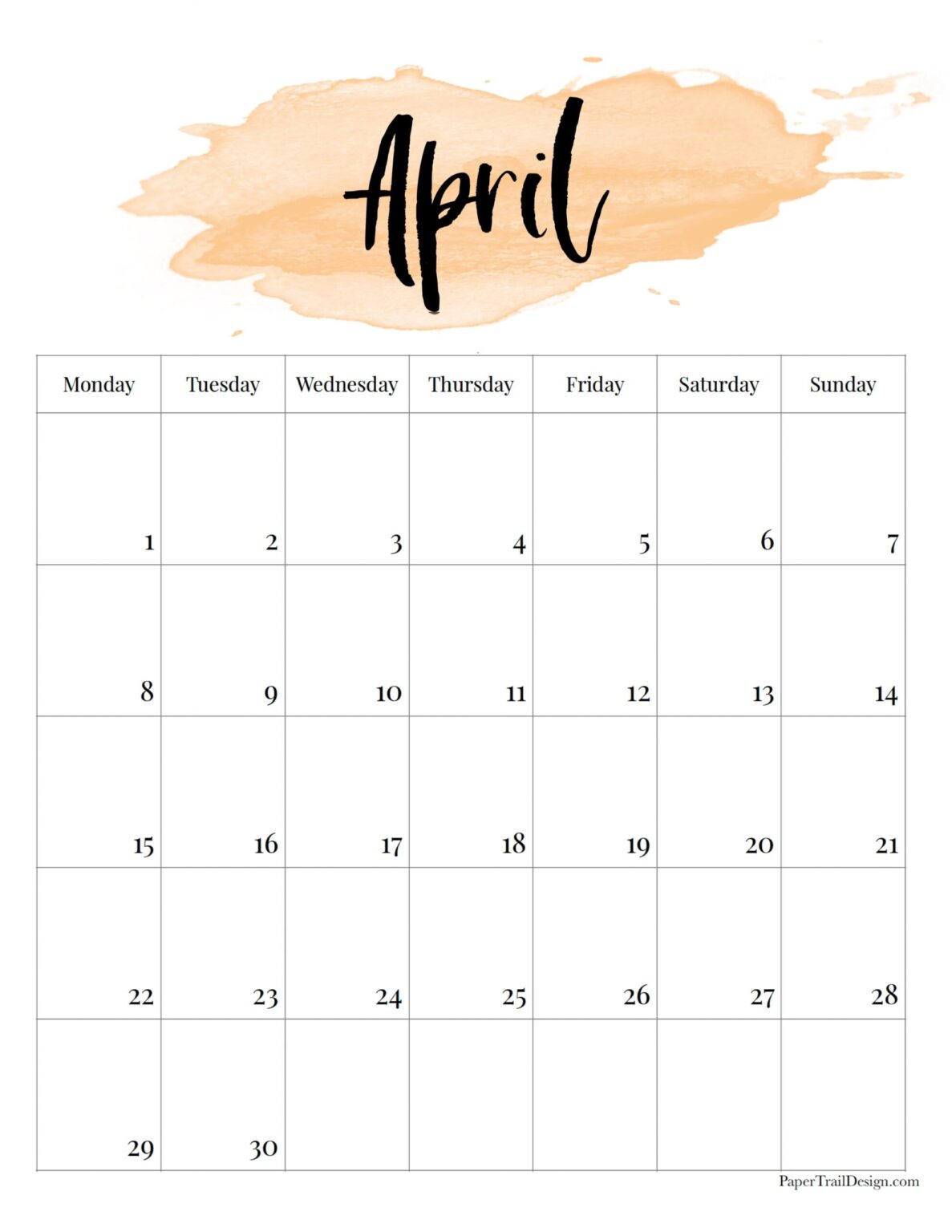 2024 Monday Start Watercolor Calendar - Paper Trail Design