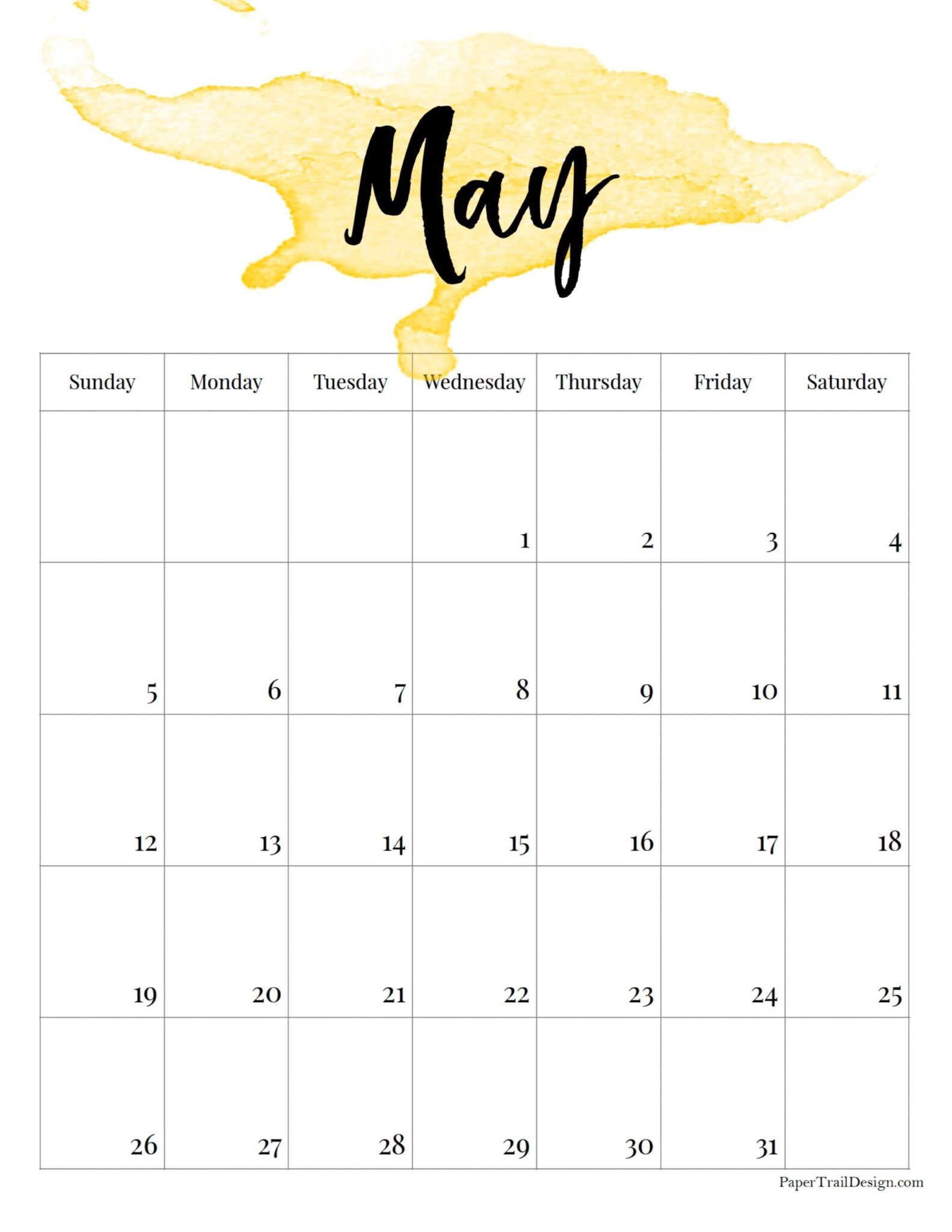 2024 Printable Calendar – Watercolor - Paper Trail Design