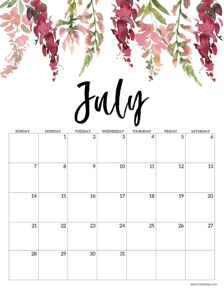 Floral Calendar Printable - 2024 - Paper Trail Design