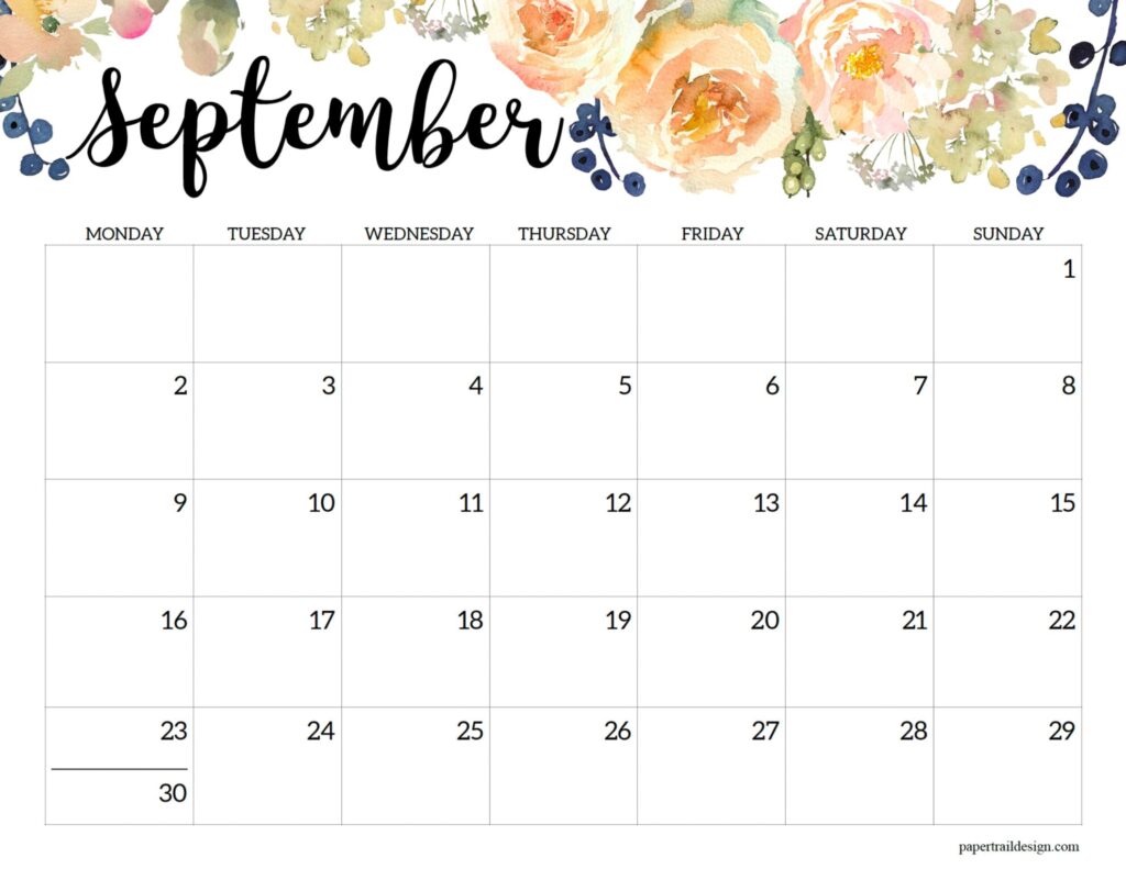 2024 Monday Start Floral Calendar - Paper Trail Design