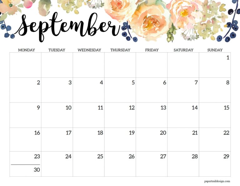 2024 Monday Start Floral Calendar - Paper Trail Design