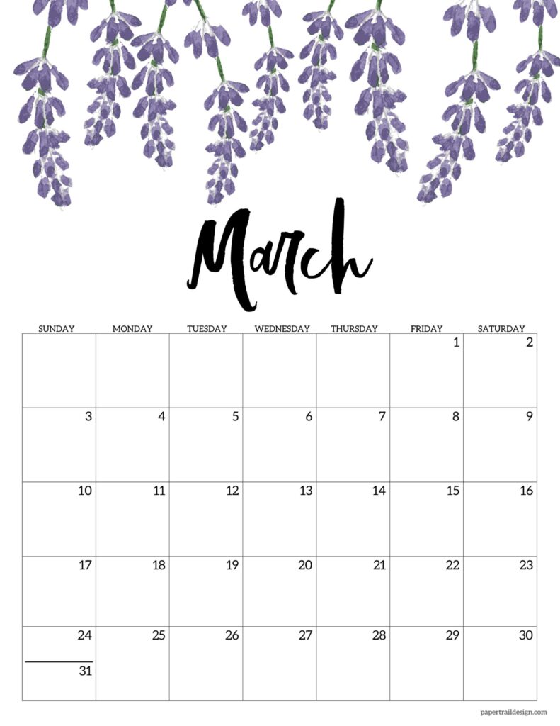 Free Printable Calendar 2024 - Floral - Paper Trail Design