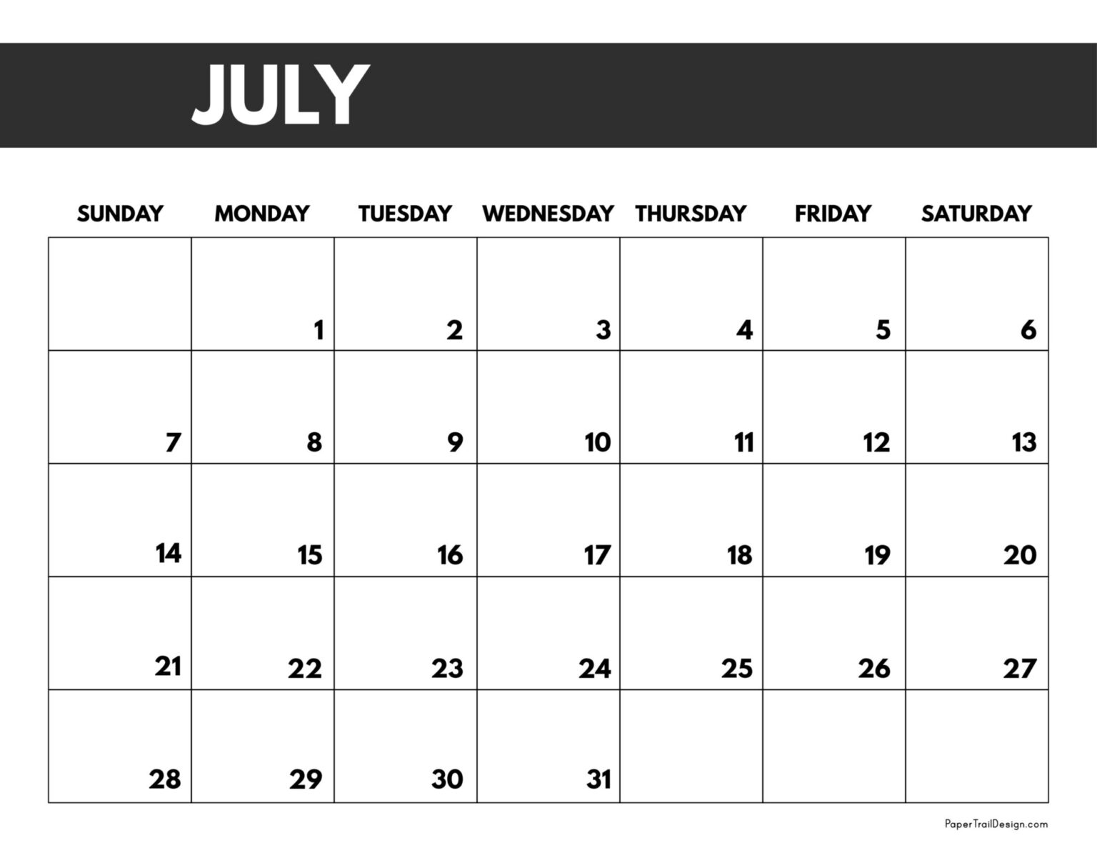 2024 Free Monthly Calendar Templates - Paper Trail Design