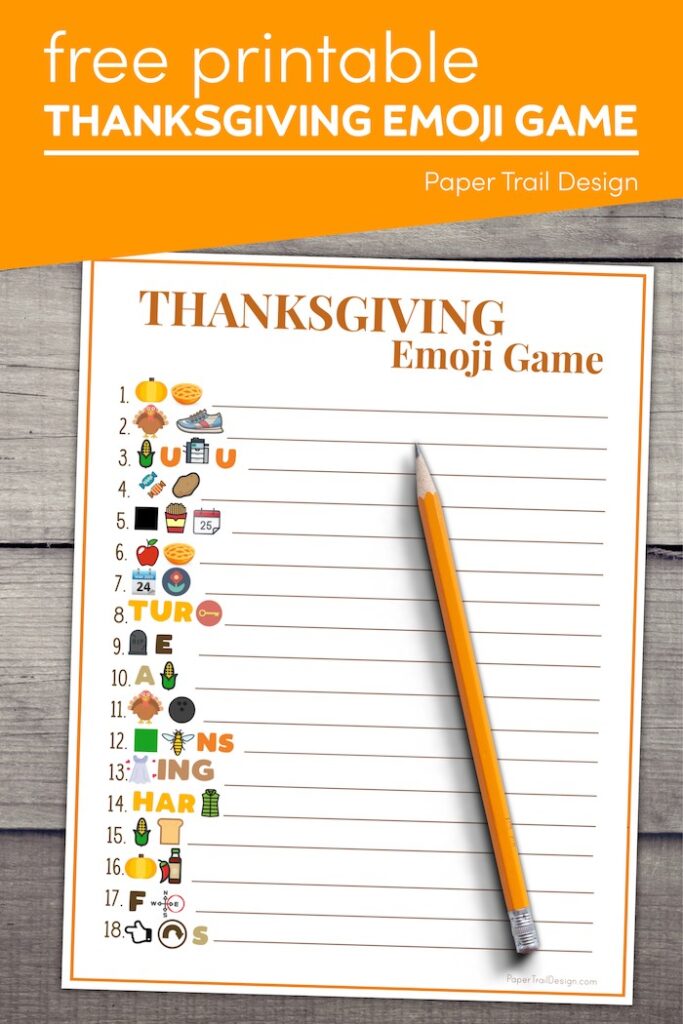 Thanksgiving Emoji Pictionary with Answers - Paper Trail Design