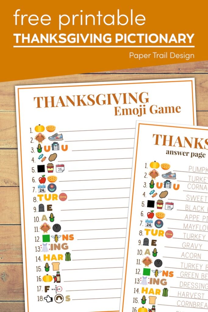 Thanksgiving Emoji Pictionary with Answers - Paper Trail Design