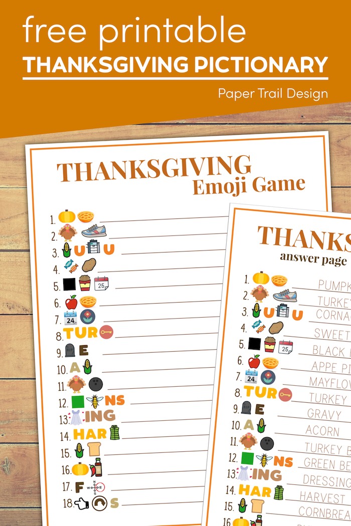 Thanksgiving Emoji Pictionary with Answers - Paper Trail Design