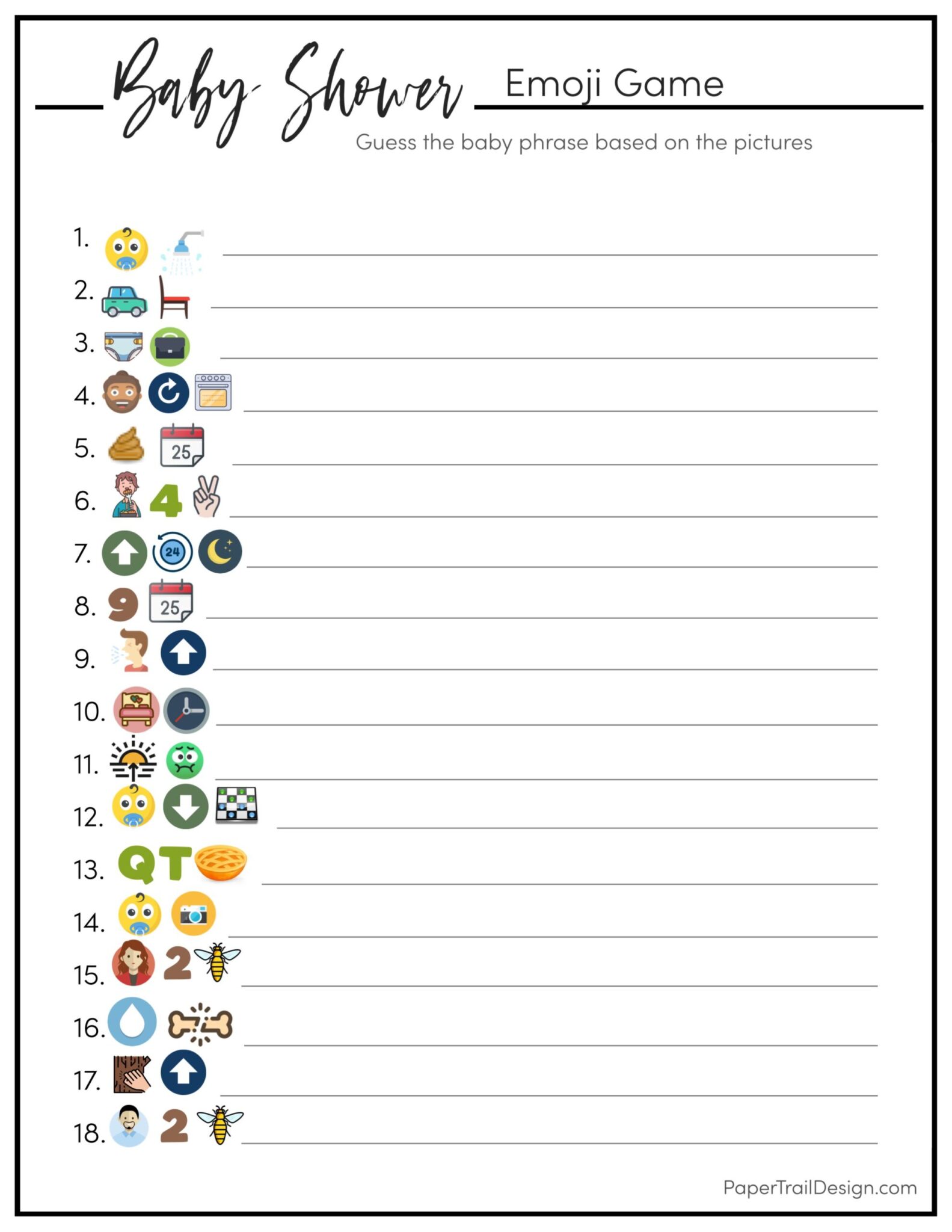 Baby Shower Emoji Game - Paper Trail Design