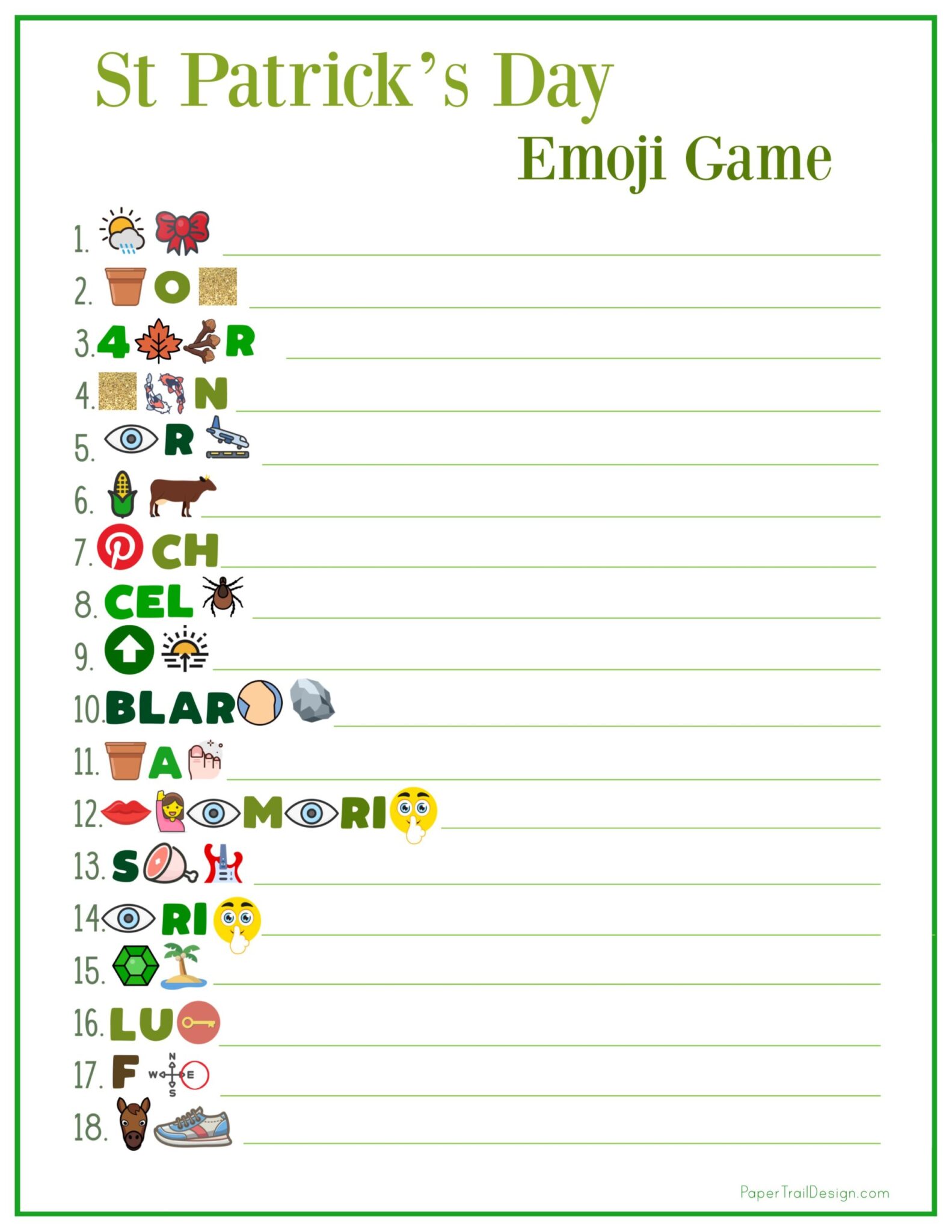 St Patrick's Day Emoji Activity - Paper Trail Design