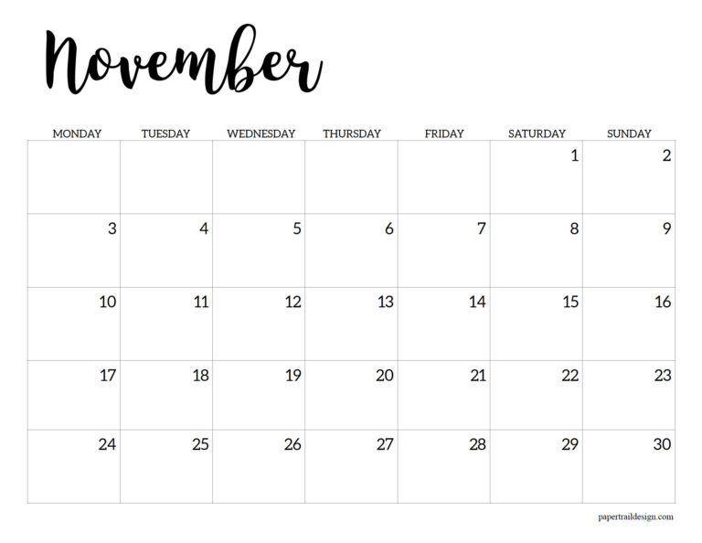 Free Printable 2025 Calendar - Monday Start - Paper Trail Design