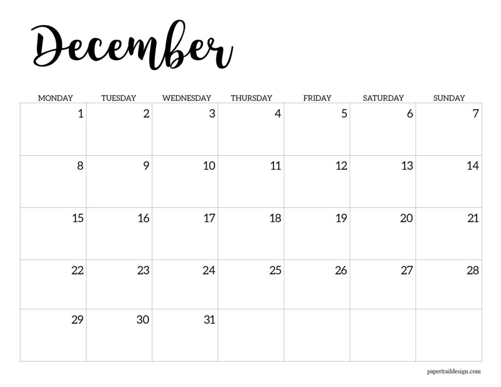 Free Printable 2025 Calendar - Monday Start - Paper Trail Design