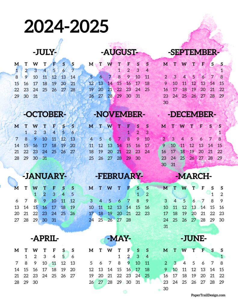 2024-2025 School Year Calendar Free Printable - Paper Trail Design
