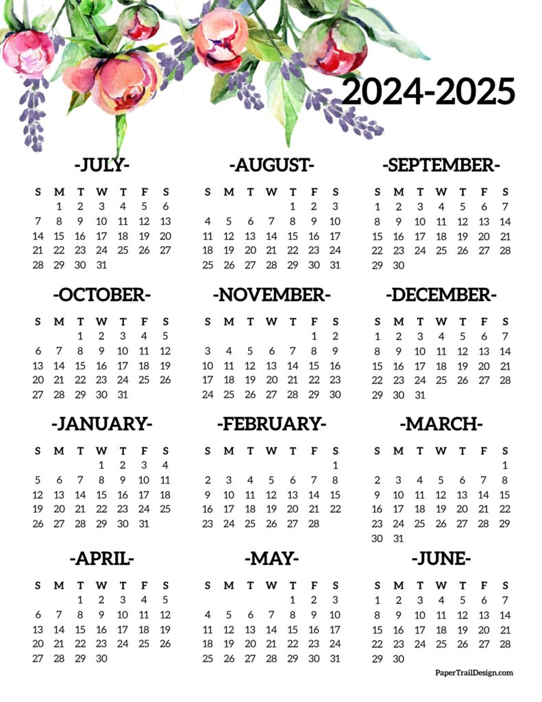 2024-2025 School Year Calendar Free Printable - Paper Trail Design