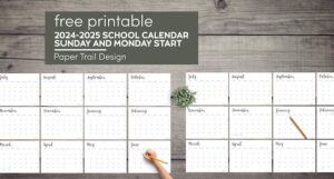 2024-2025 Printable School Calendar - Paper Trail Design