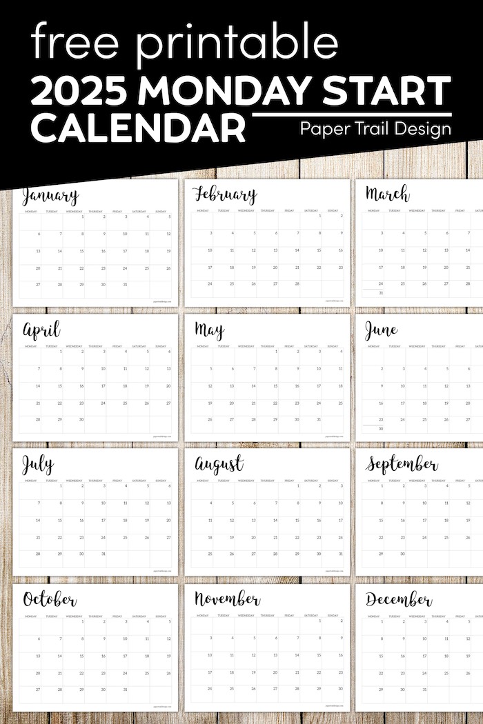 Free Printable 2025 Calendar - Monday Start - Paper Trail Design