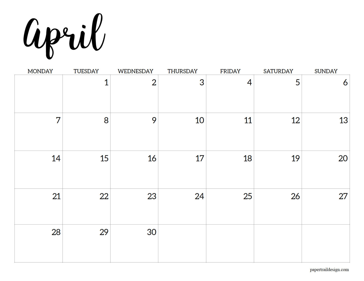 Free Printable 2025 Calendar - Monday Start - Paper Trail Design