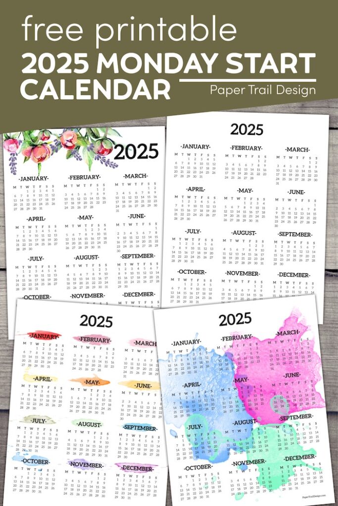2025 Monday Start Calendar - One Page - Paper Trail Design