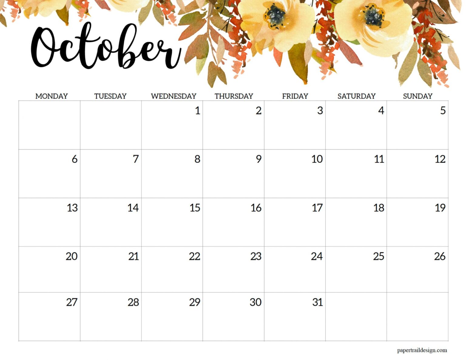 2025 Monday Start Floral Calendar - Paper Trail Design