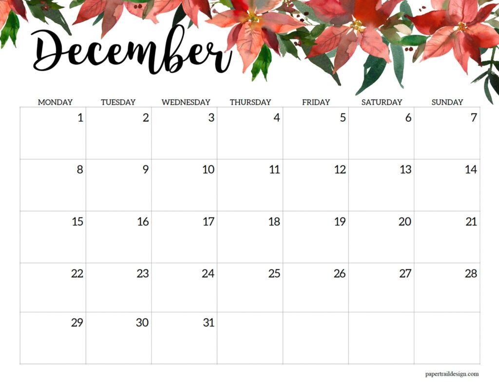 2025 Monday Start Floral Calendar - Paper Trail Design