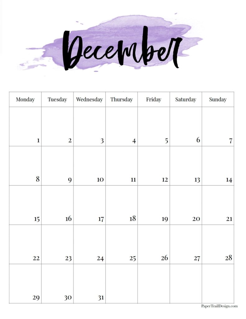 2025 Monday Start Watercolor Calendar - Paper Trail Design