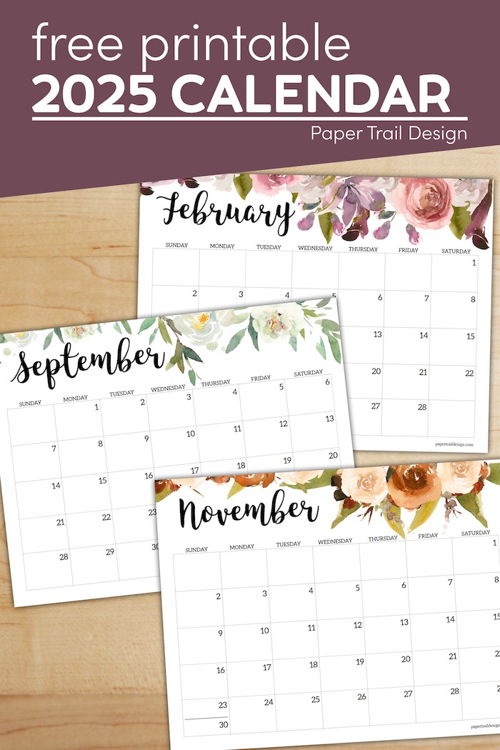 Horizontal Floral Printable Calendar - 2025 - Paper Trail Design