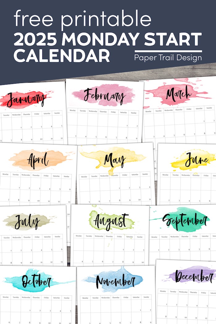 2025 Monday Start Watercolor Calendar - Paper Trail Design