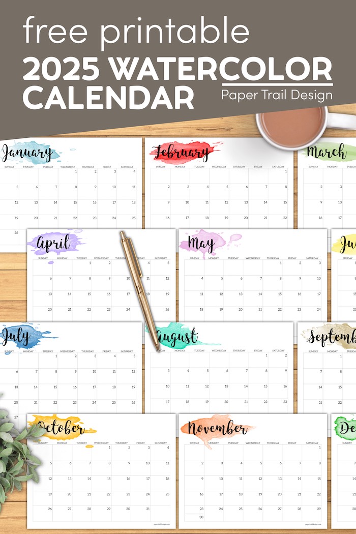 2025 Calendar Printable - Watercolor - Paper Trail Design