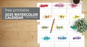 2025 Printable Calendar - Watercolor - Paper Trail Design