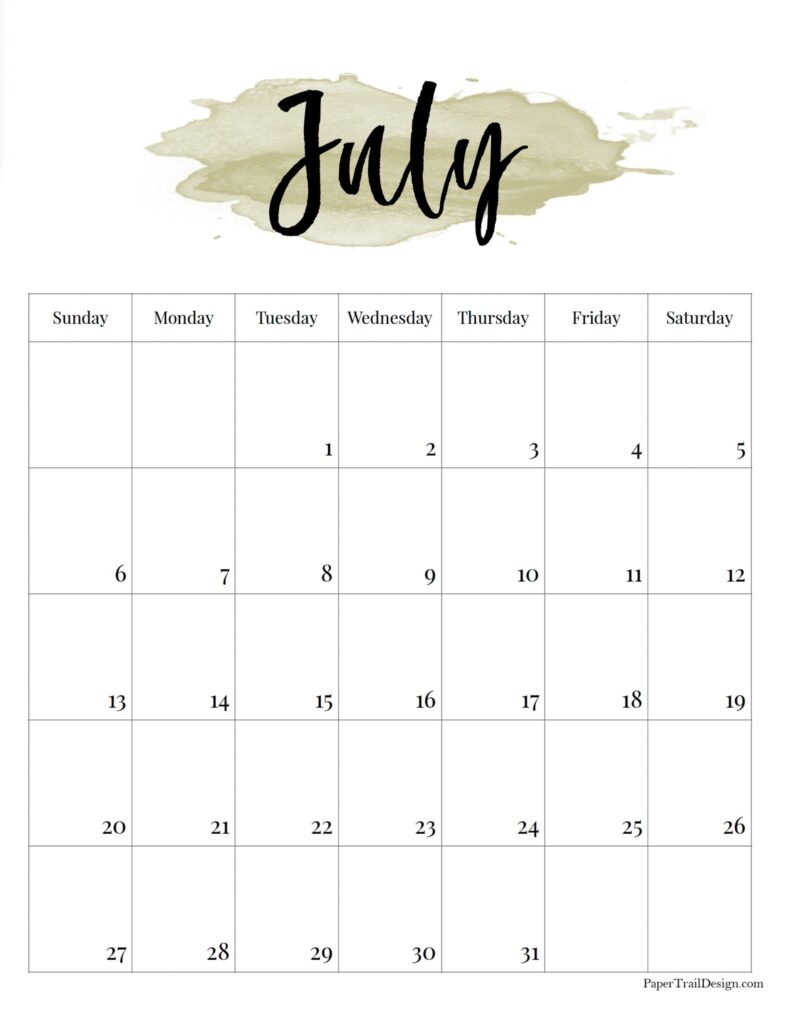 2025 Printable Calendar - Watercolor - Paper Trail Design