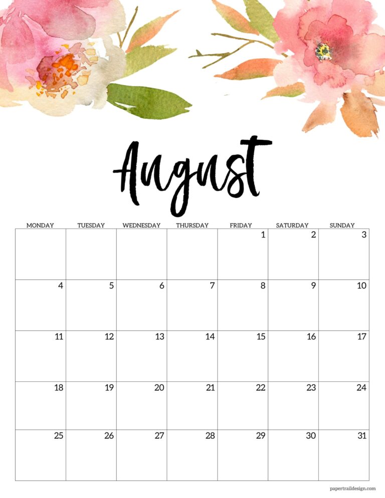 Free Printable 2025 Floral Calendar - Monday Start - Paper Trail Design