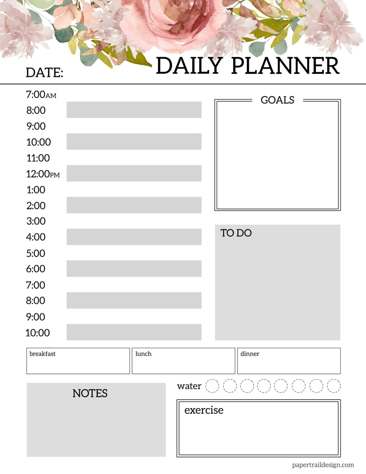 Floral Daily Planner Template - Paper Trail Design