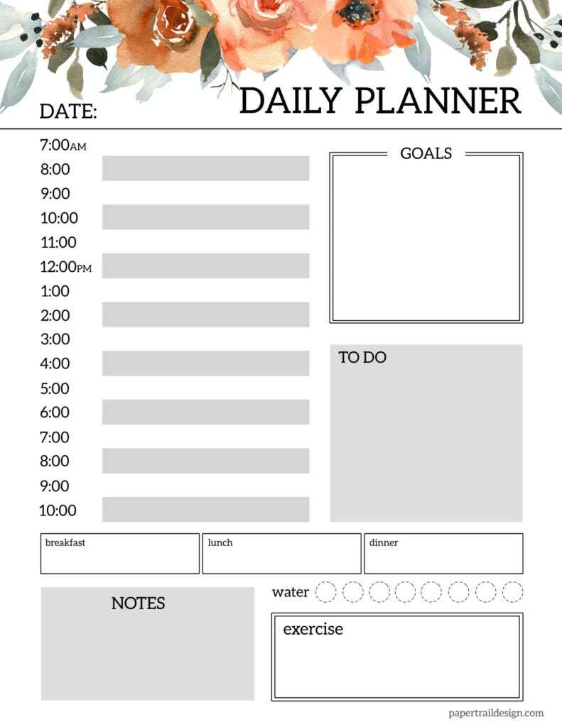 Floral Daily Planner Template - Paper Trail Design
