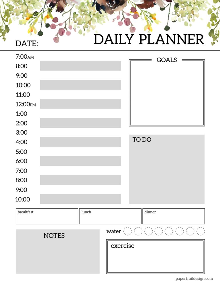 Floral Daily Planner Template - Paper Trail Design