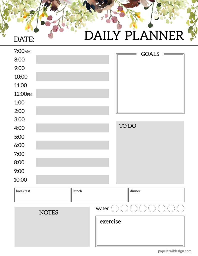 Floral Daily Planner Template - Paper Trail Design
