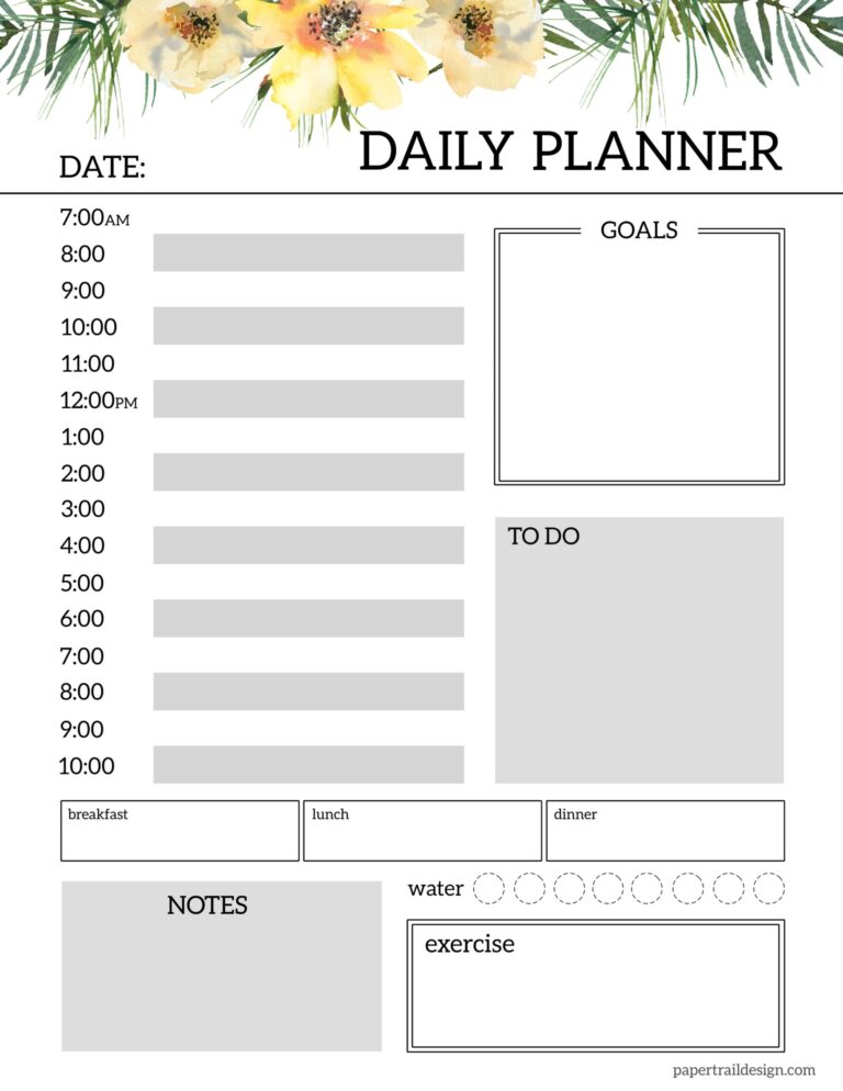 Floral Daily Planner Template - Paper Trail Design