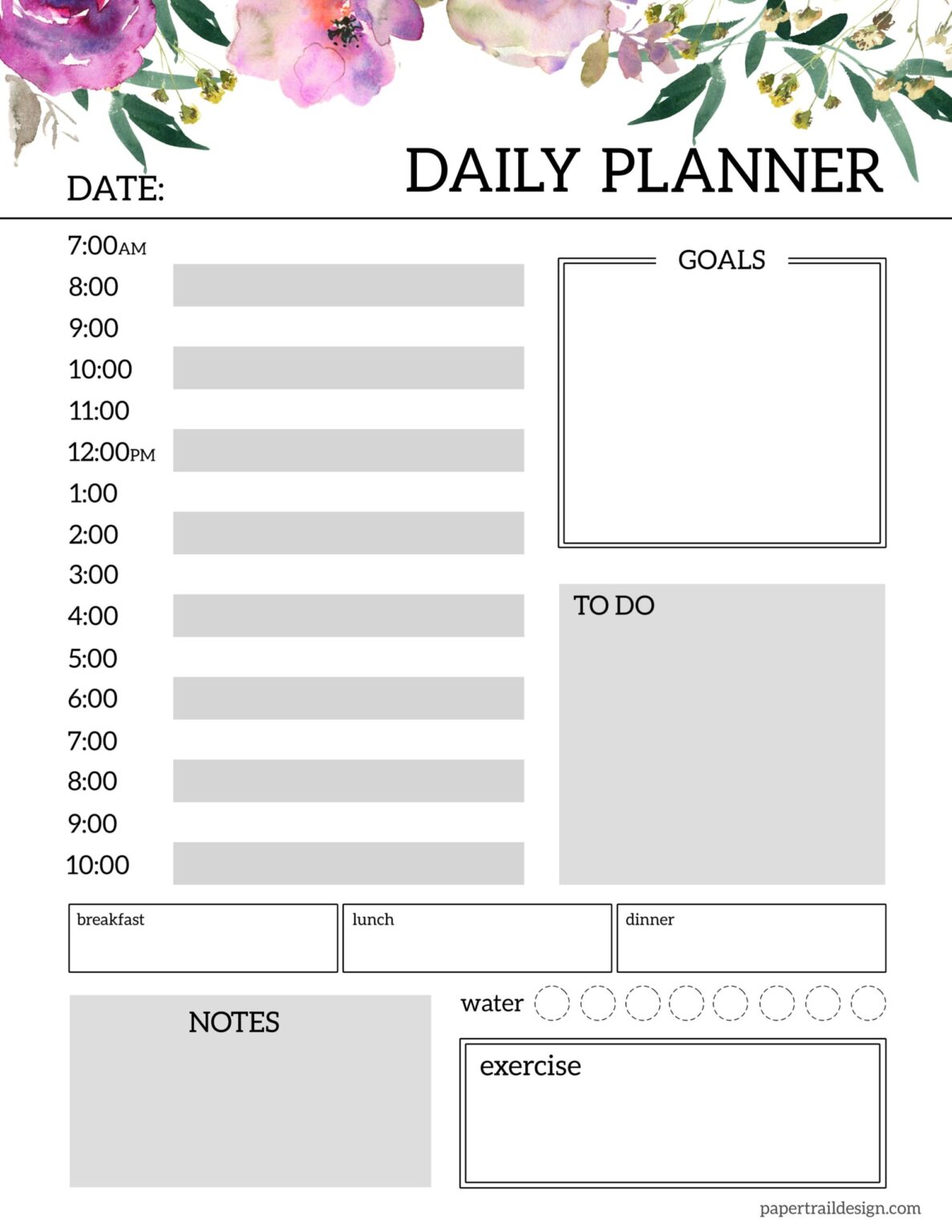 Floral Daily Planner Template - Paper Trail Design