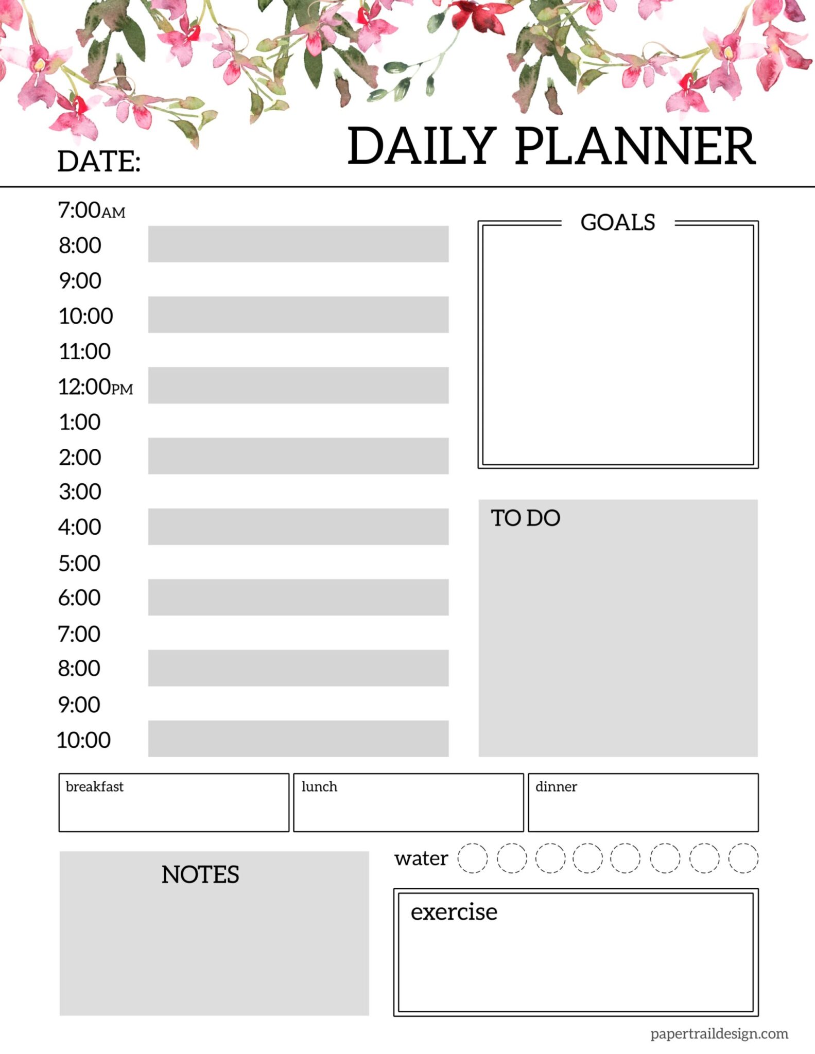 Floral Daily Planner Template - Paper Trail Design