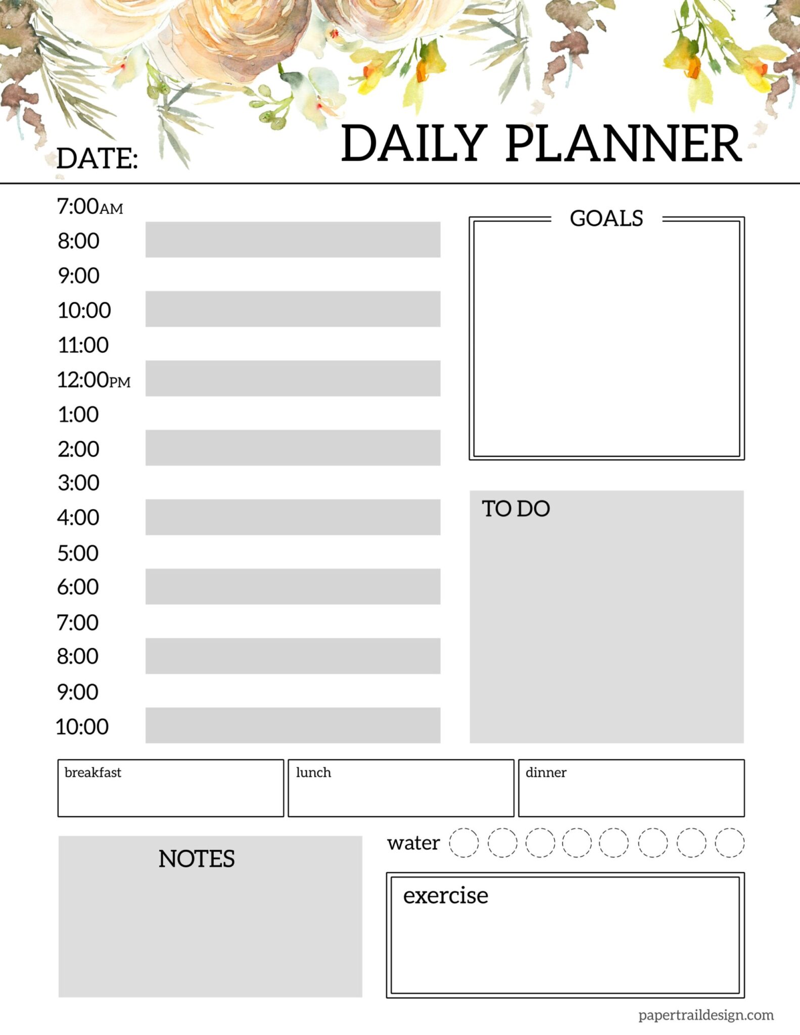 Floral Daily Planner Template - Paper Trail Design