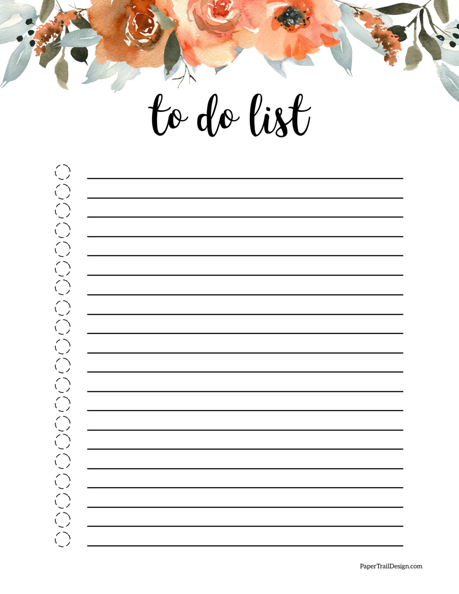 Floral Free Printable To Do List - Paper Trail Design