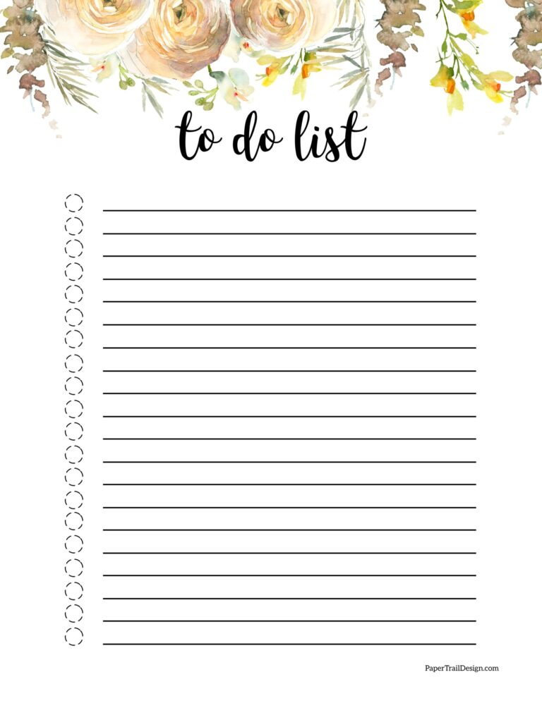 Floral Free Printable To Do List - Paper Trail Design