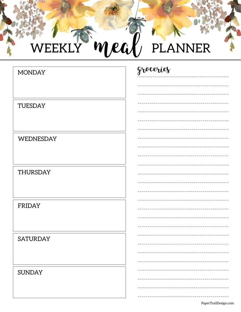 Floral Weekly Meal Planner Template - Paper Trail Design