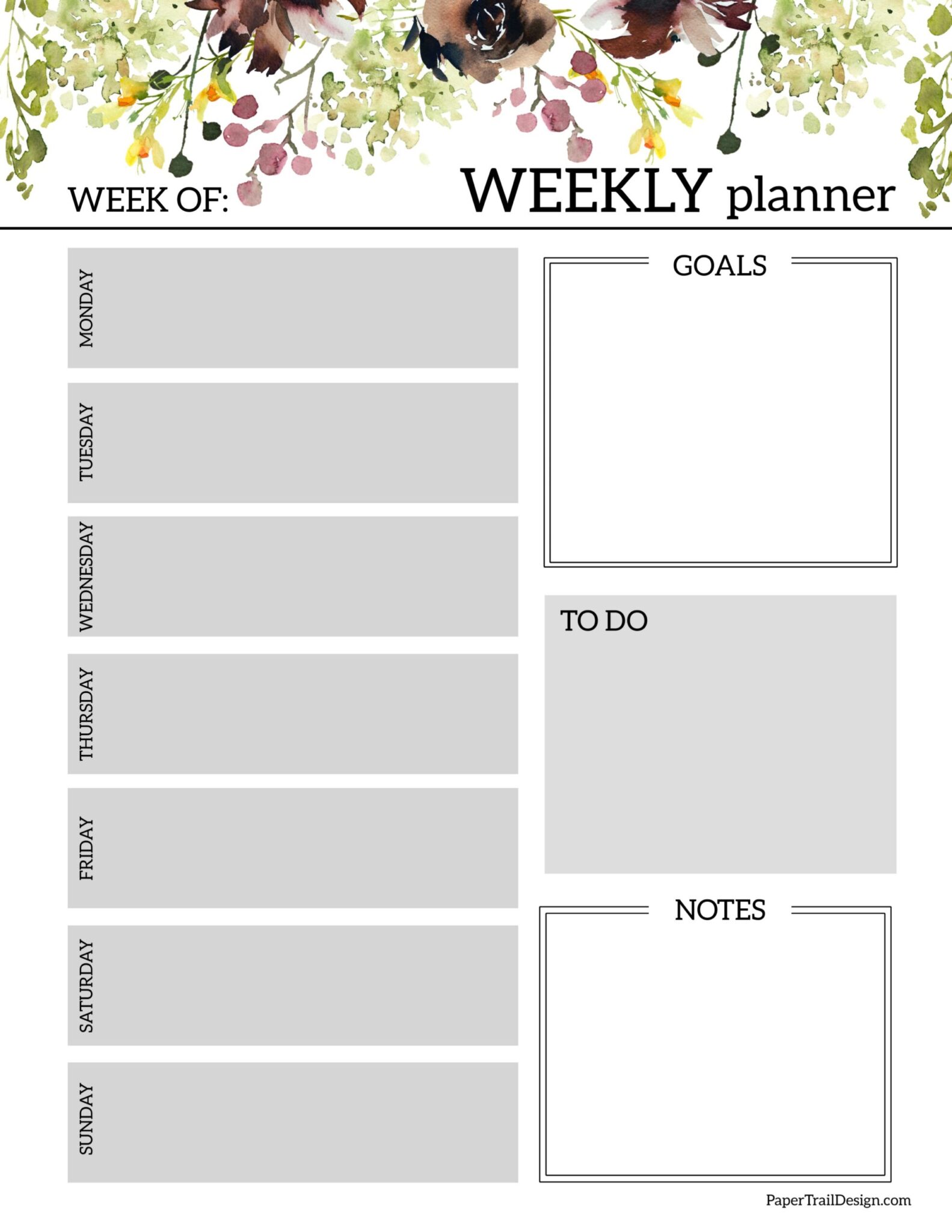 Floral Weekly Planner Template - Paper Trail Design