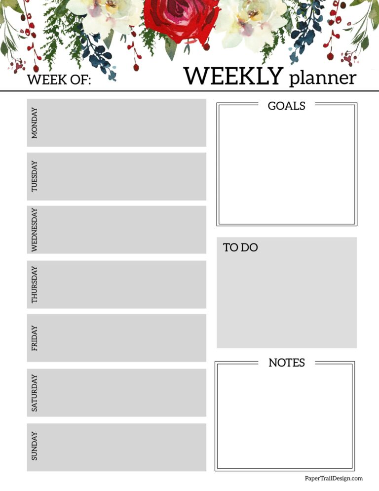 Floral Weekly Planner Template - Paper Trail Design