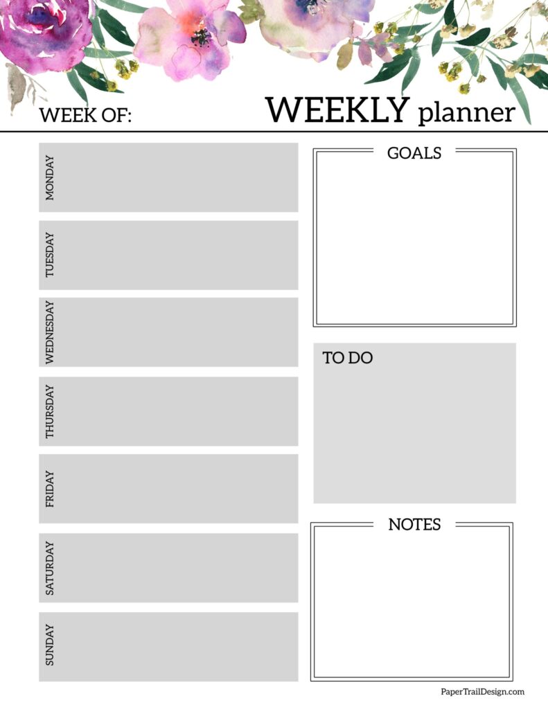 Floral Weekly Planner Template - Paper Trail Design